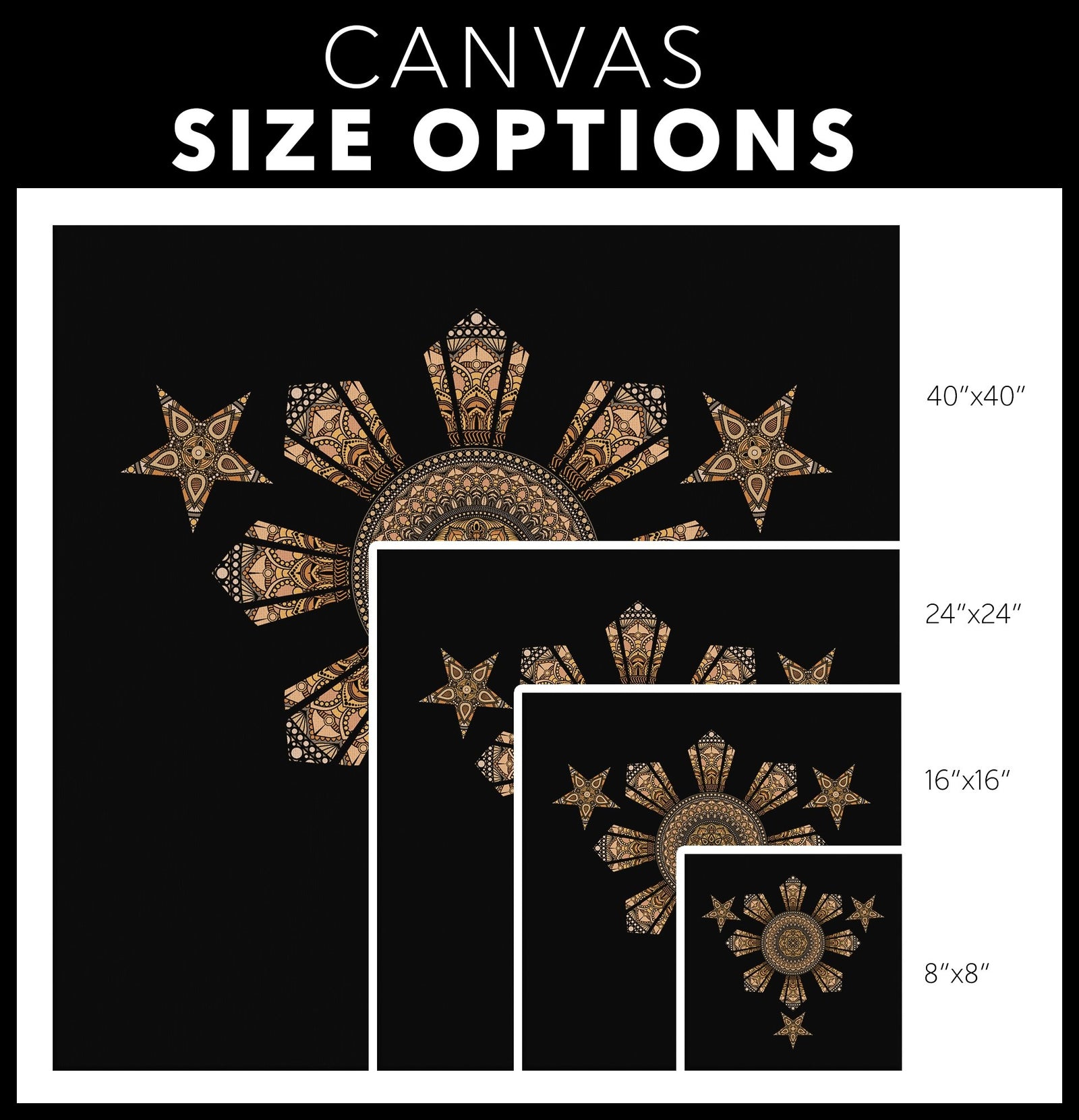 Mandala Filipino Black Square Gallery Canvas Wrap – My E Three